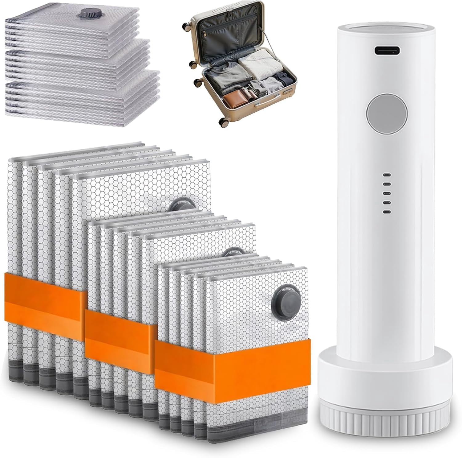 Cordless Travel Vacuum Storage Compression Bag Set with Rechargeable ...