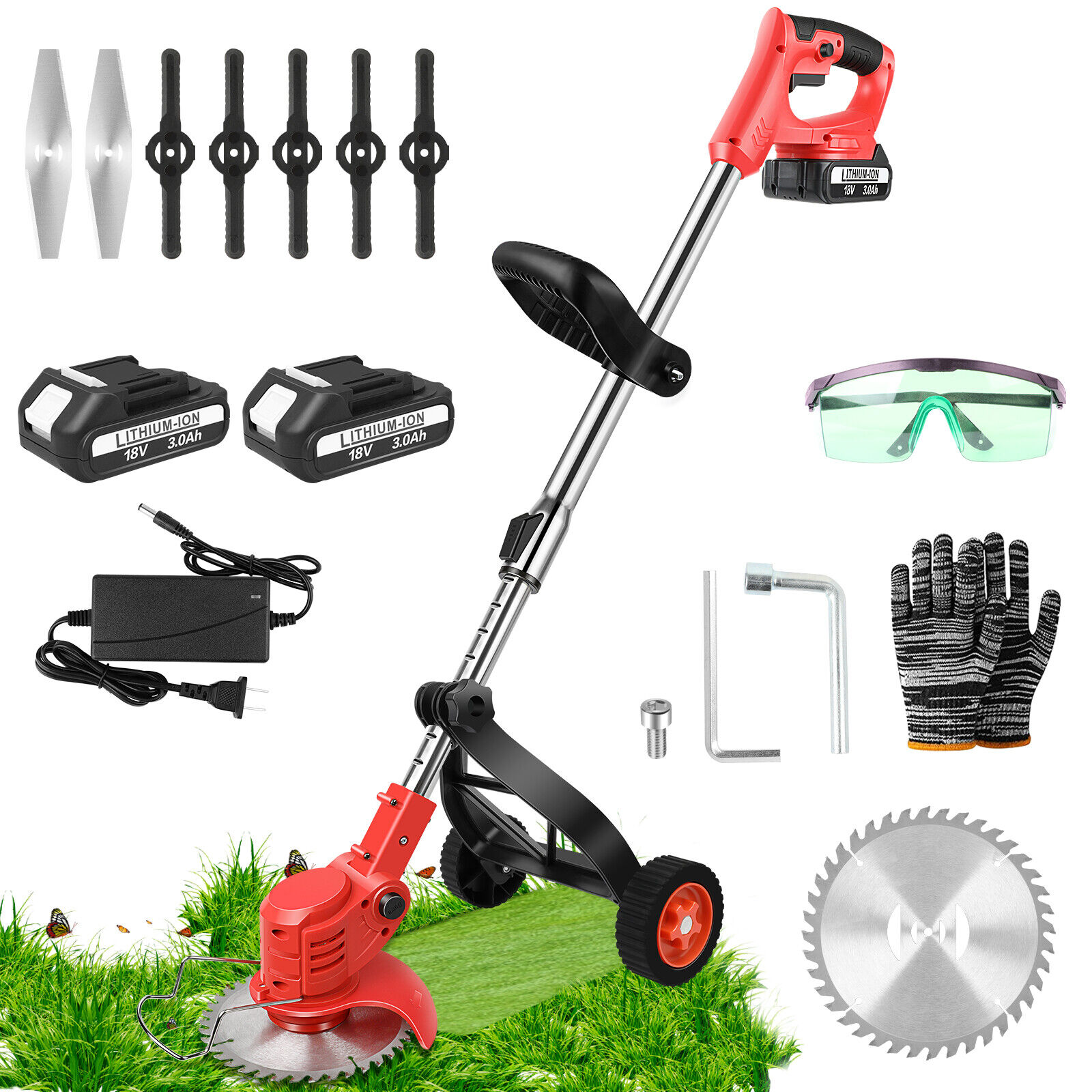Cordless Type B:Grass trimmer+2X5.5Ah Battery + Parts Electric Weed ...