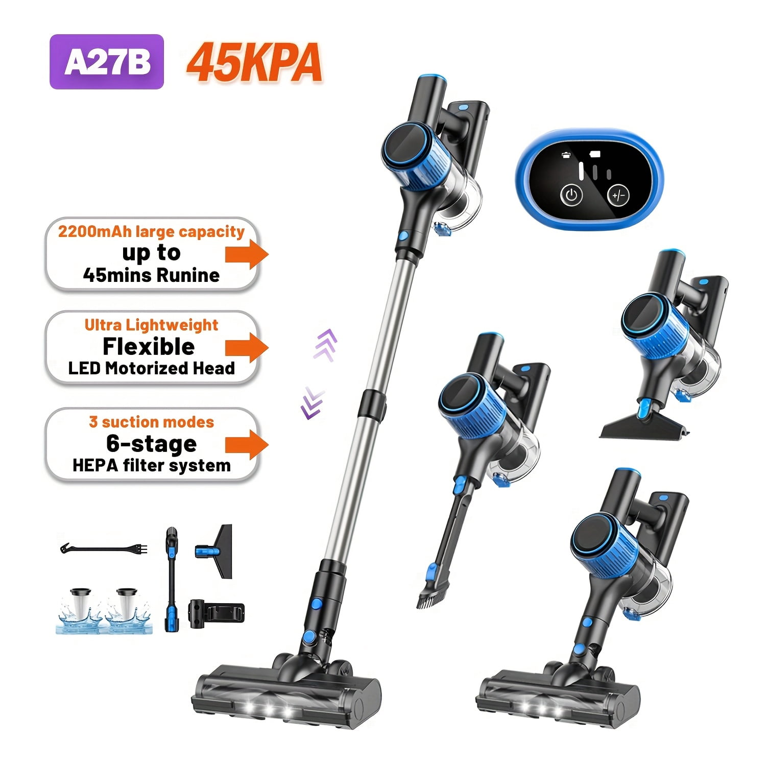 Cordless Vacuum Cleaner, 10in 1 Powerful Stick Vacuum, with Anti-Tangle ...