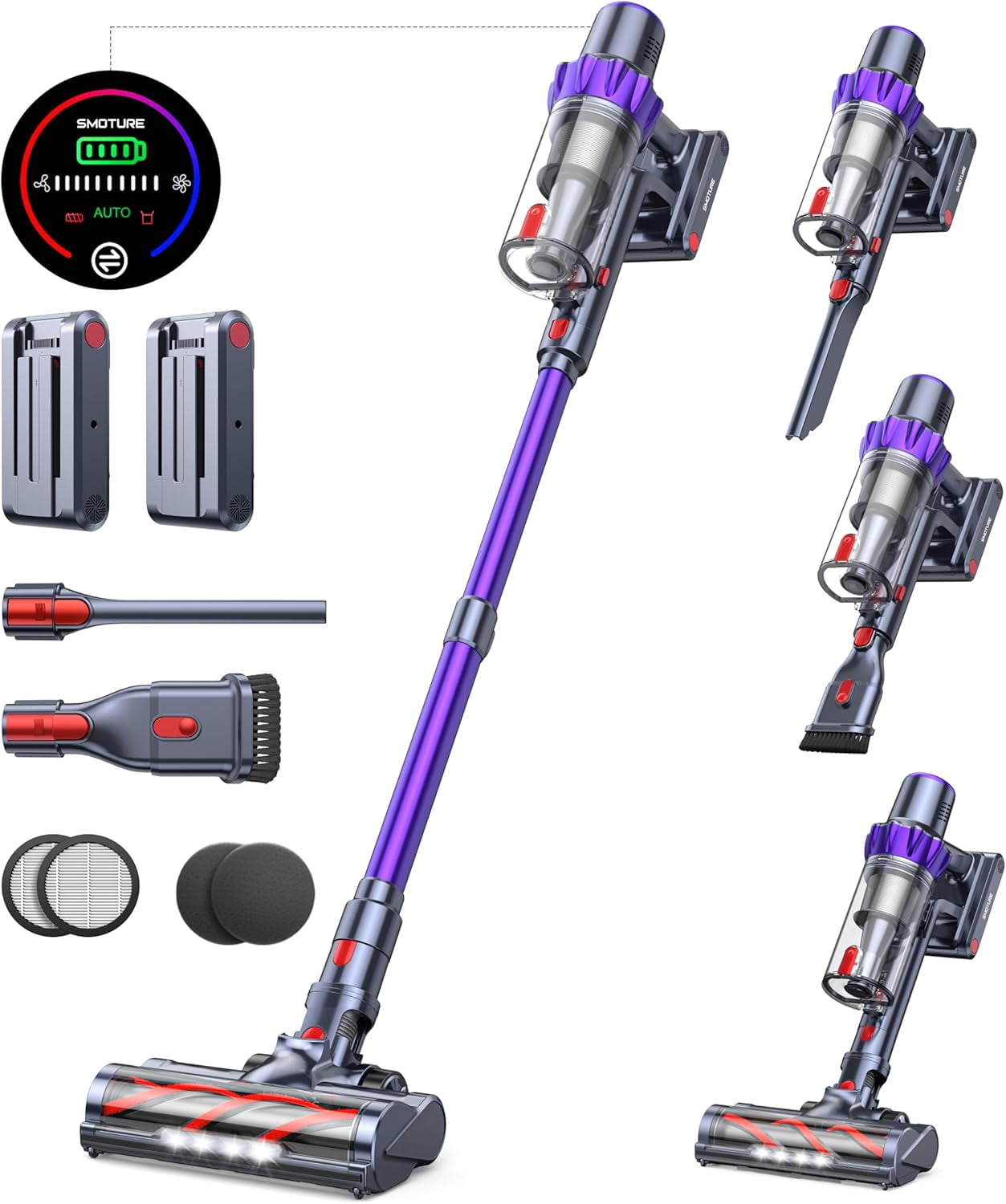 Cordless Vacuum Cleaner, 2 Batteries 110 Mins Runtime Vacuum Cleaners ...