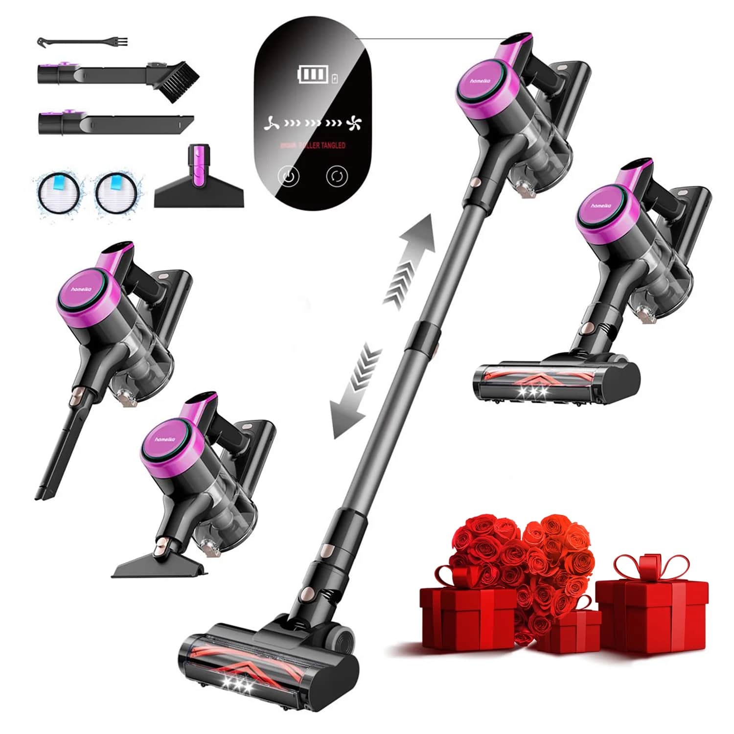 Cordless Vacuum Cleaner, 300W 23KPa Powerful Suction Vacuum With LED ...