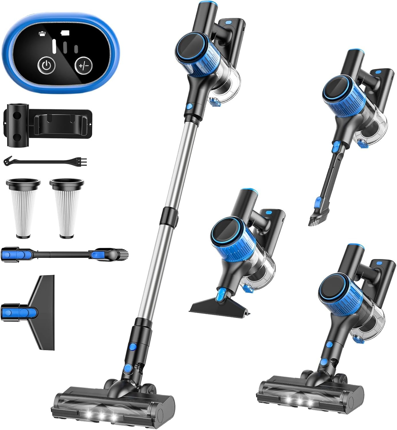 Cordless Vacuum Cleaner, 30Kpa 8-in-1 Stick Vacuum with LED Display & 3 ...