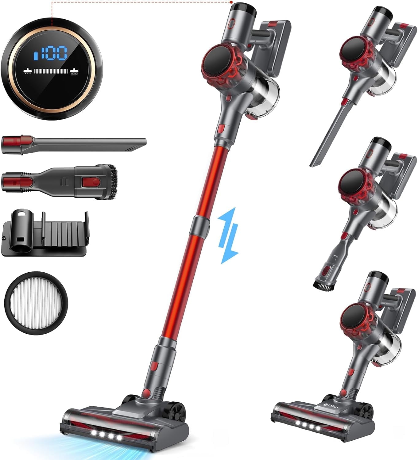 Cordless Vacuum Cleaner, 350W 35Kpa Powerful Stick Vacuum, with LED ...