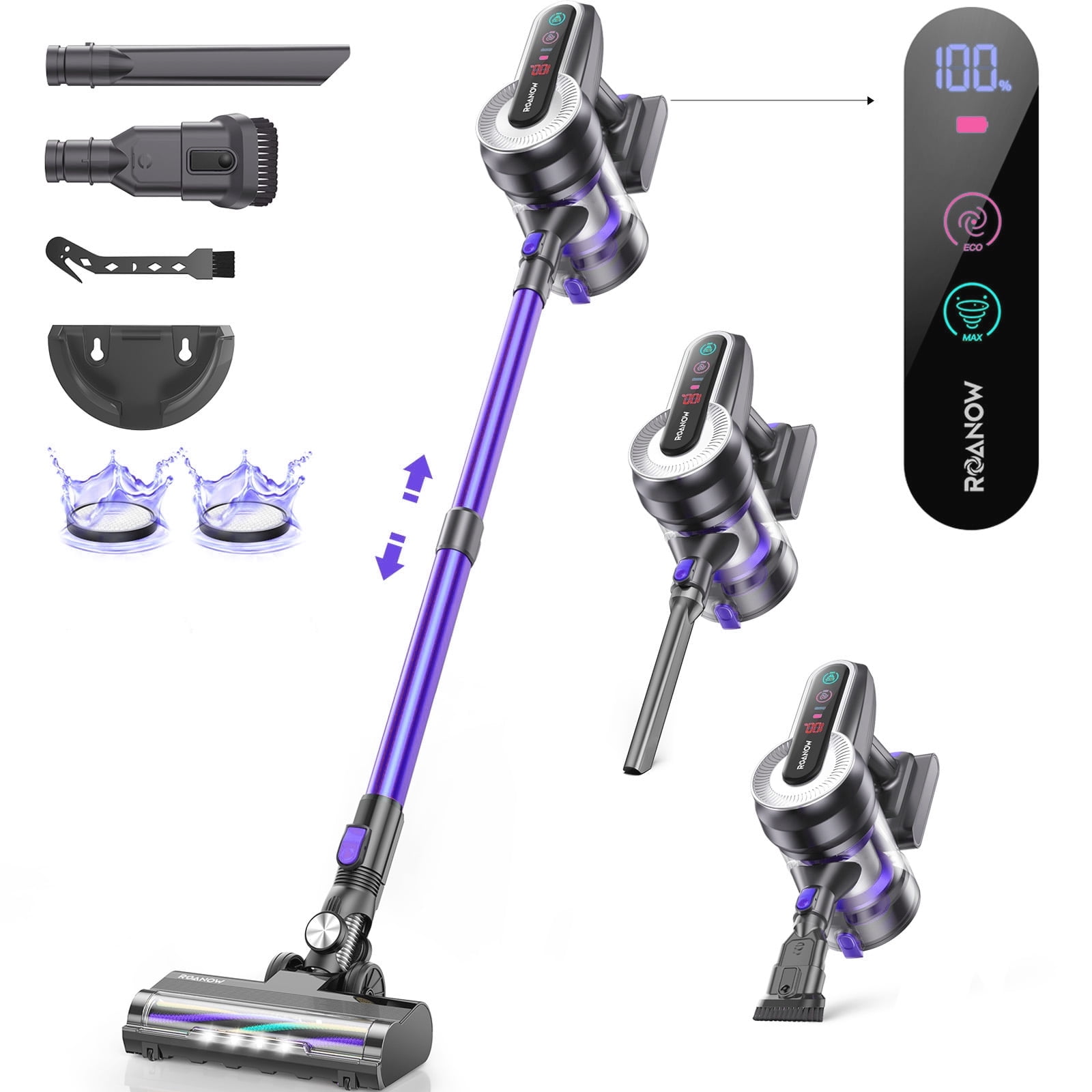 Cordless Vacuum Cleaner, 38KPA/55Mins 6-in-1 Lightweight Stick Vacuum ...