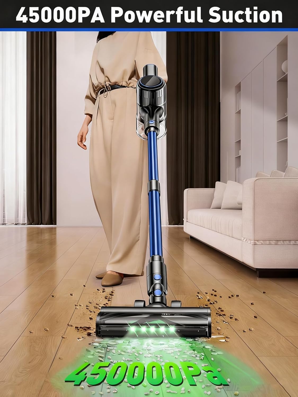 Cordless Vacuum Cleaner 45000Pa 450W 50Mins 8-in-1 Stick Vacuum with ...