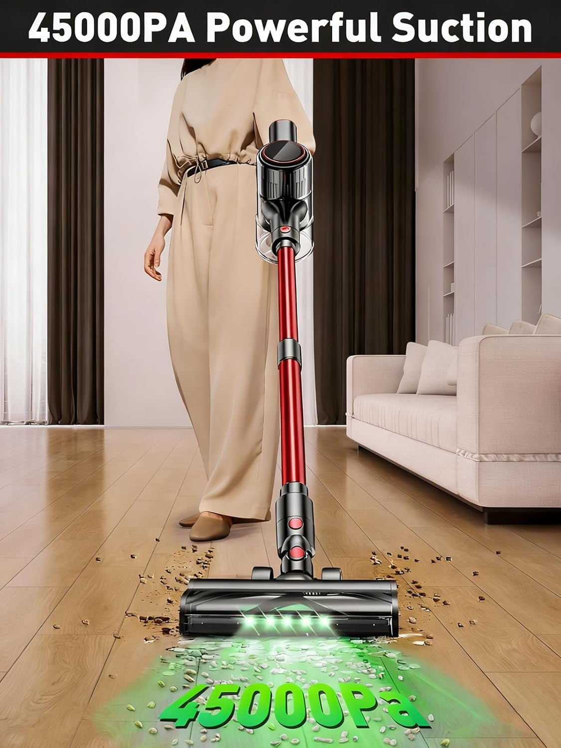 Cordless Vacuum Cleaner, 45KPA 8-in-1 Vacuum Cleaners for Home, 50Mins ...
