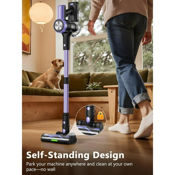 Cordless Vacuum Cleaner, 46KPa/500W Stick Vacuum with 55 Mins Runtime ...