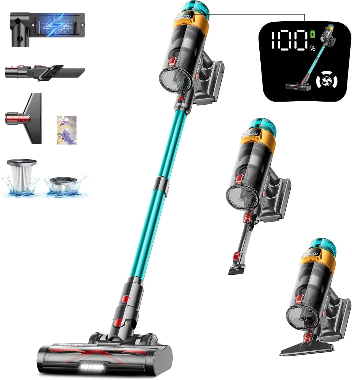 Cordless Vacuum Cleaner, 550W 45KPA 70Mins Vacuum Cleaners for Home ...