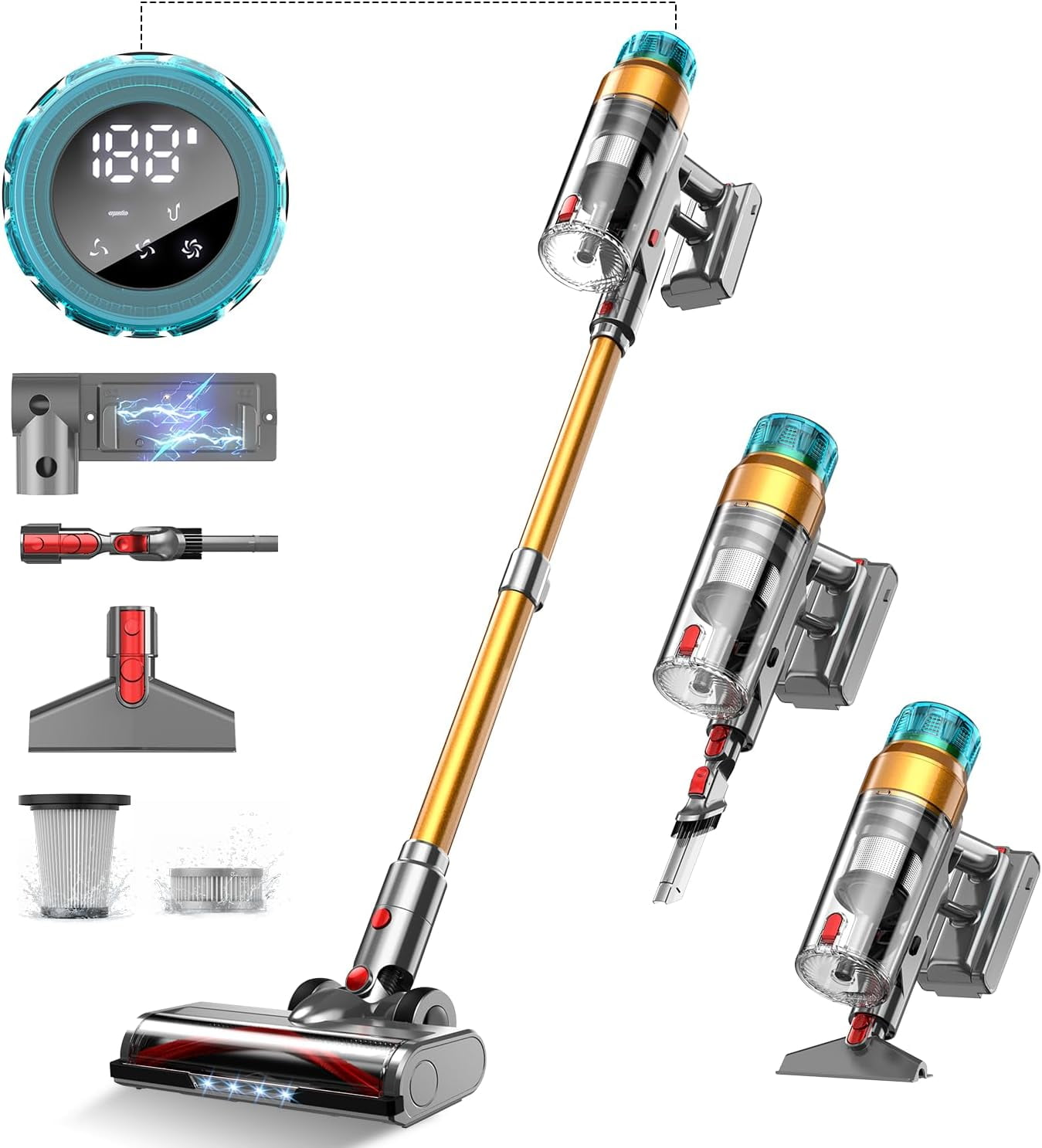 Cordless Vacuum Cleaner 600W 55Kpa Stick Vacuum,Up to 55Mins, Vacuum ...