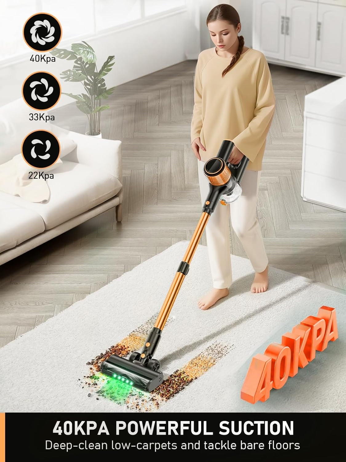 Cordless Vacuum Cleaner, 8 in 1 Vacuum Cleaner for Home with LED ...