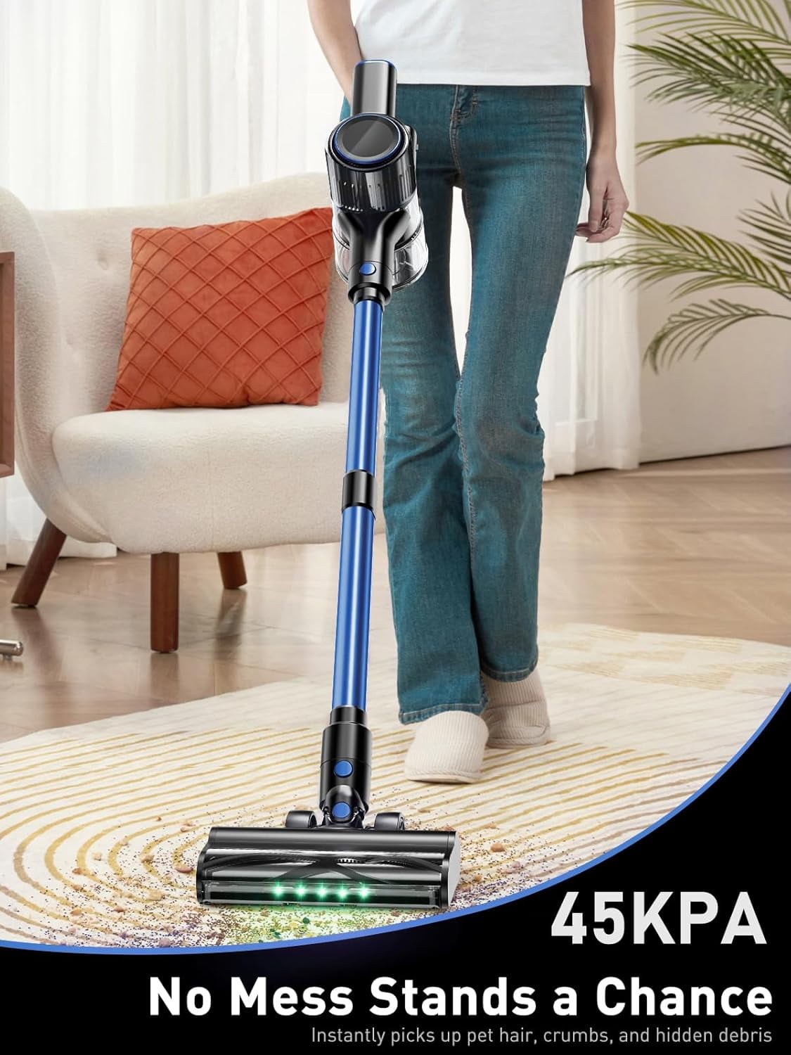 Cordless Vacuum Cleaner, 8-in-1 Vacuum Cleaners for Home, 45Mins ...