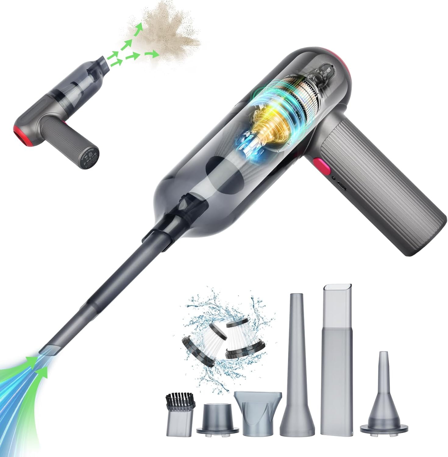 Cordless Vacuum Cleaner, Mini Portable Dust Buster & Air Blower & Hand ...