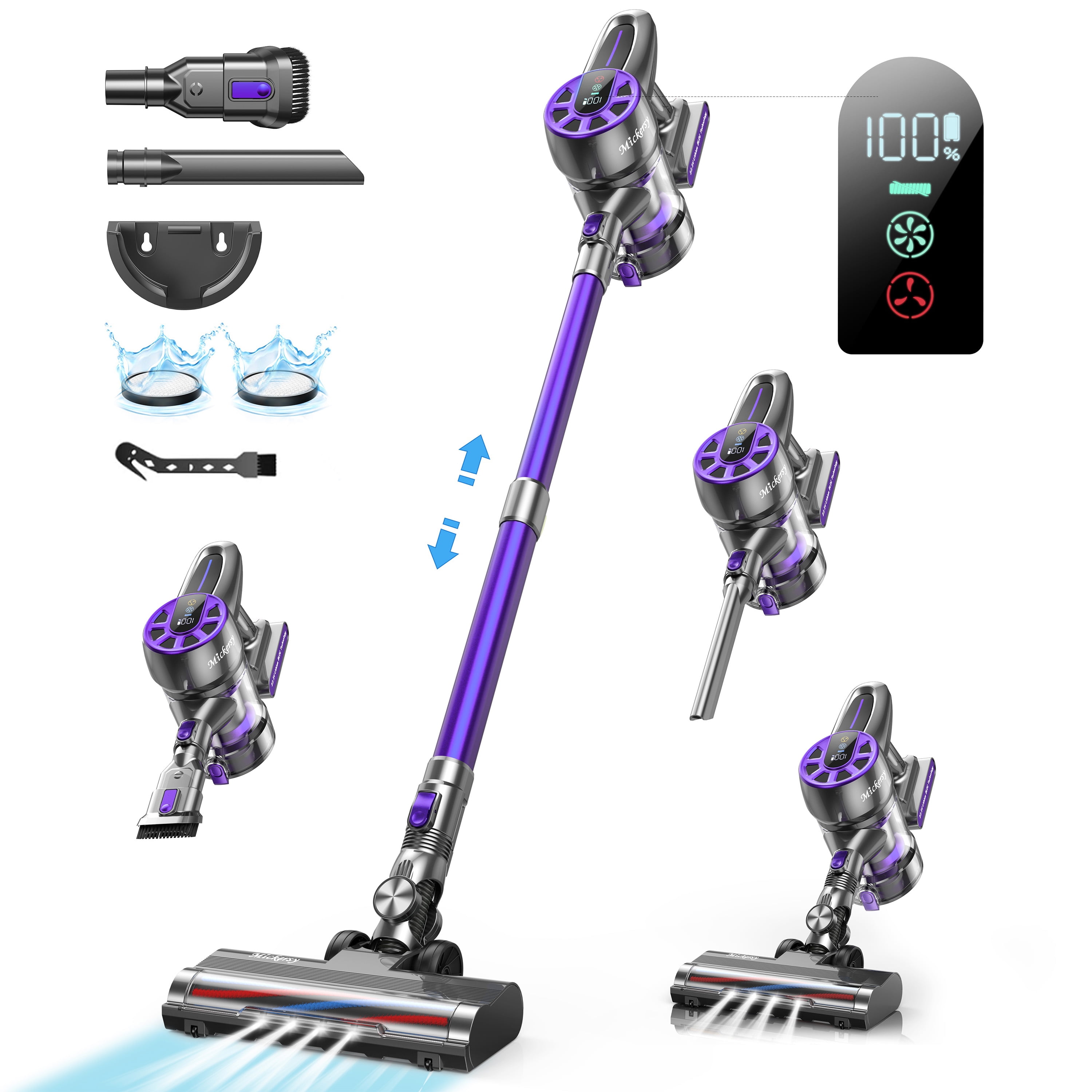 Cordless Vacuum Cleaner, Power Stick Vacuum 450W 36Kpa with Long ...
