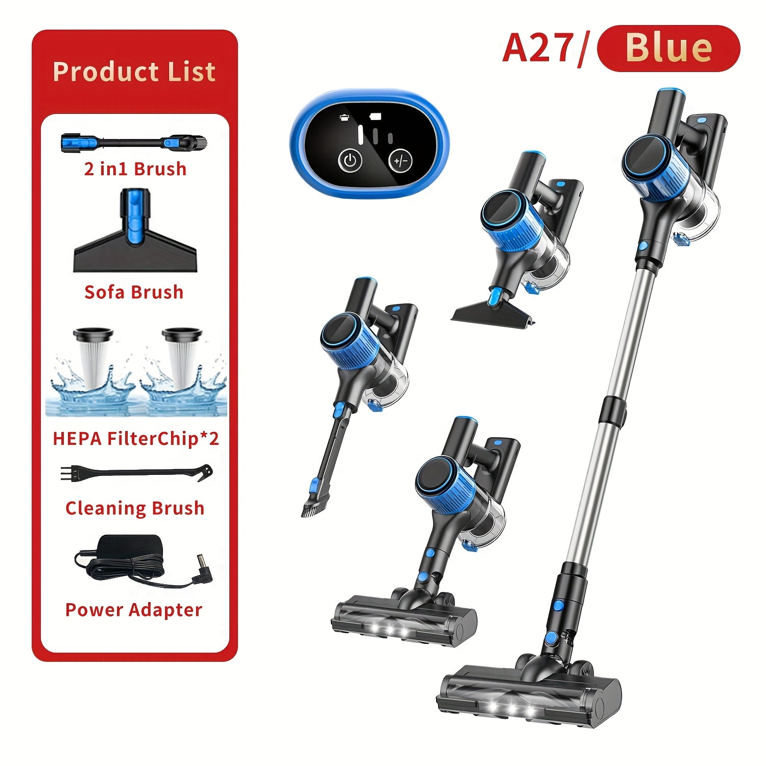 Cordless Stick Vacuum Cleaner, 8-in-1 Powerful Suction, LED Display, 3 ...