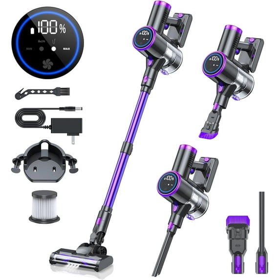 Cordless Vacuum Cleaner, Stick Vacuum with LED Display, 2 Modes 6 in 1 ...