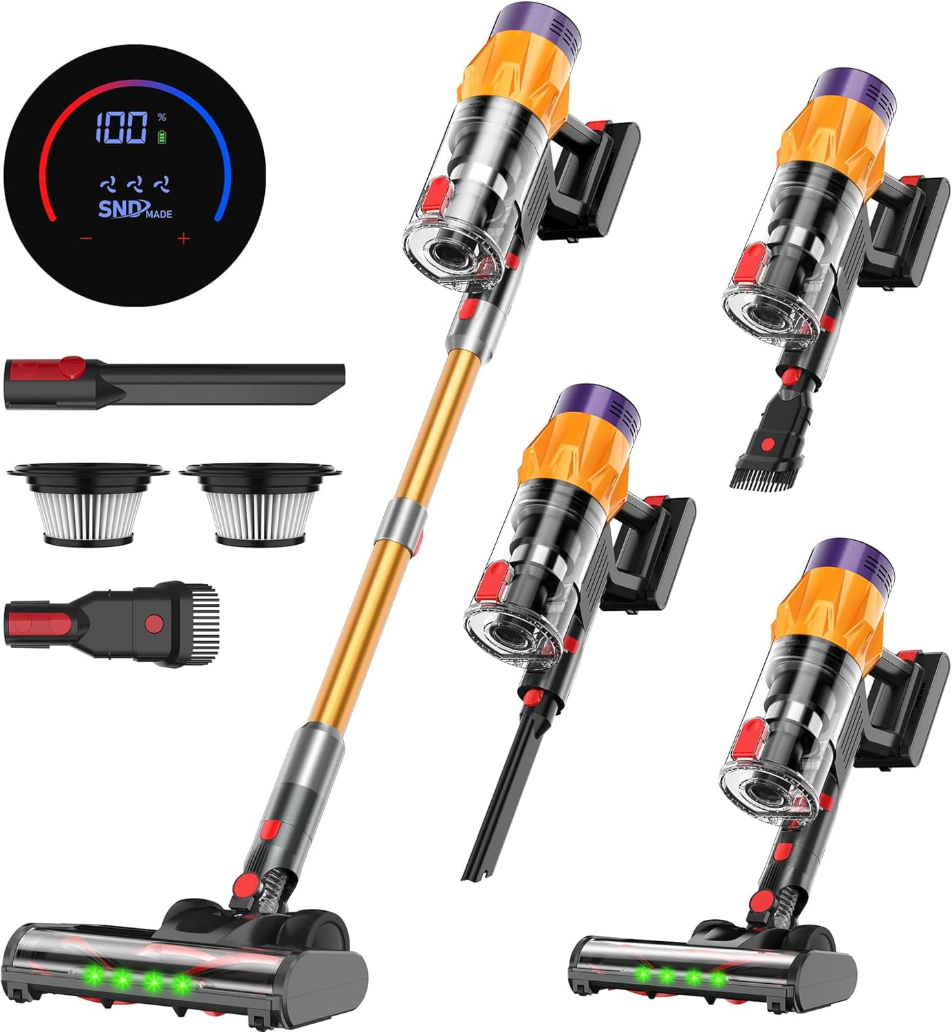 Cordless Vacuum Cleaner w/LED Display, 550W Self-Standing Cordless ...