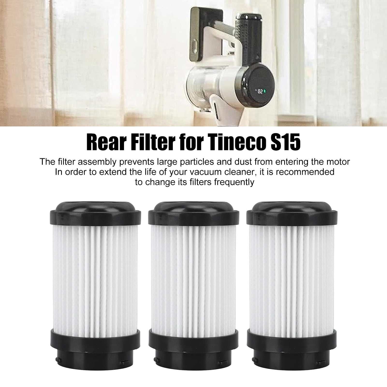 Cordless Vacuum Rear Filter, 3 Pack Washable ABS Replacement, Fits ...