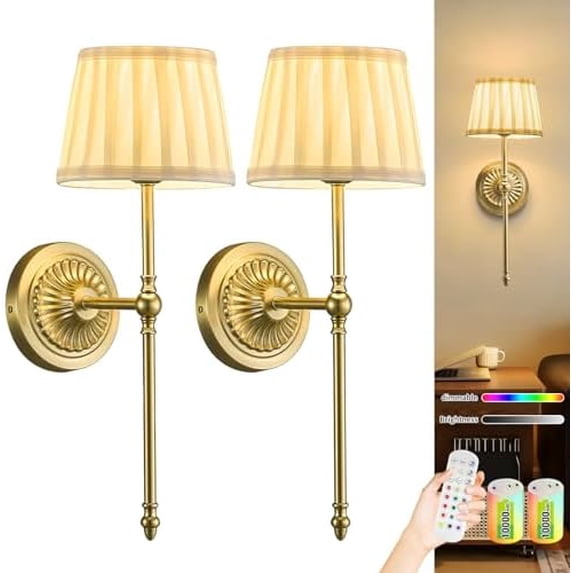 Cordless Wall Sconces Set of 2,10000mAh Small Wireless Battery Operated ...