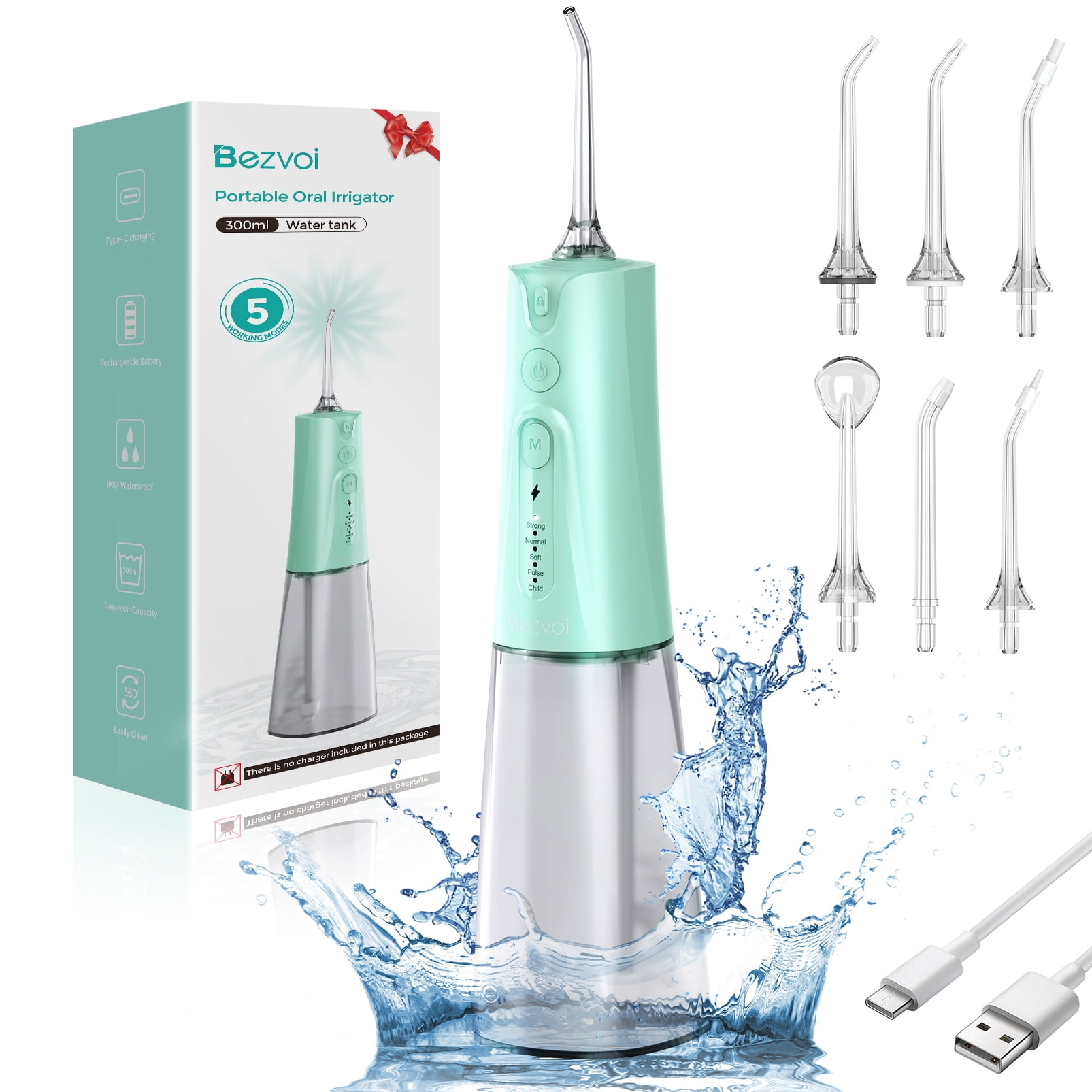 Cordless Water Flosser Dental Teeth Cleaner 5 Modes, 300ML Water Tank ...