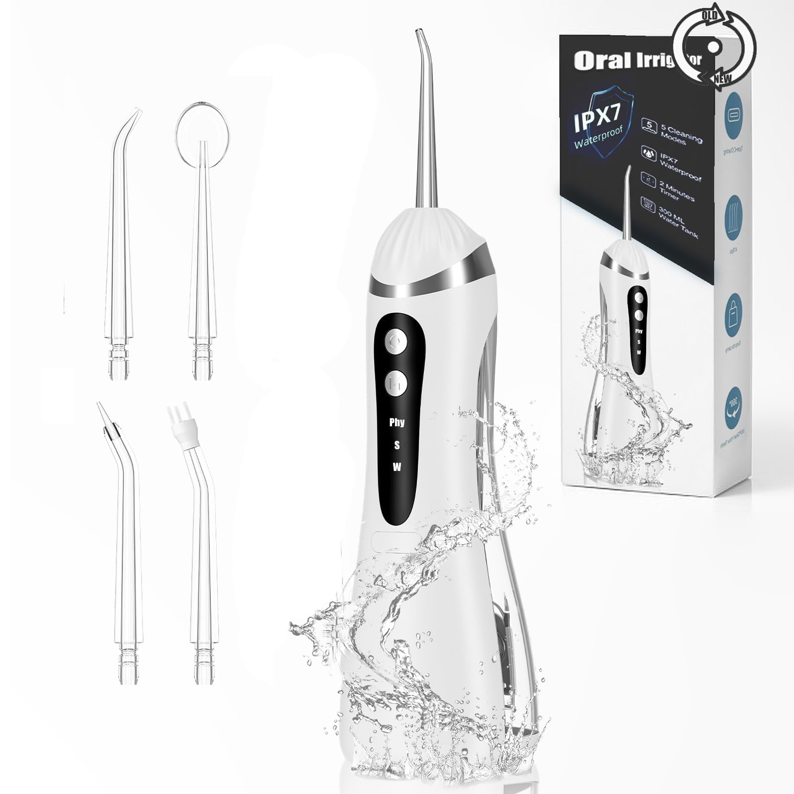 Cordless Water Flosser - Rechargeable Portable with 300ML Generous Tank ...