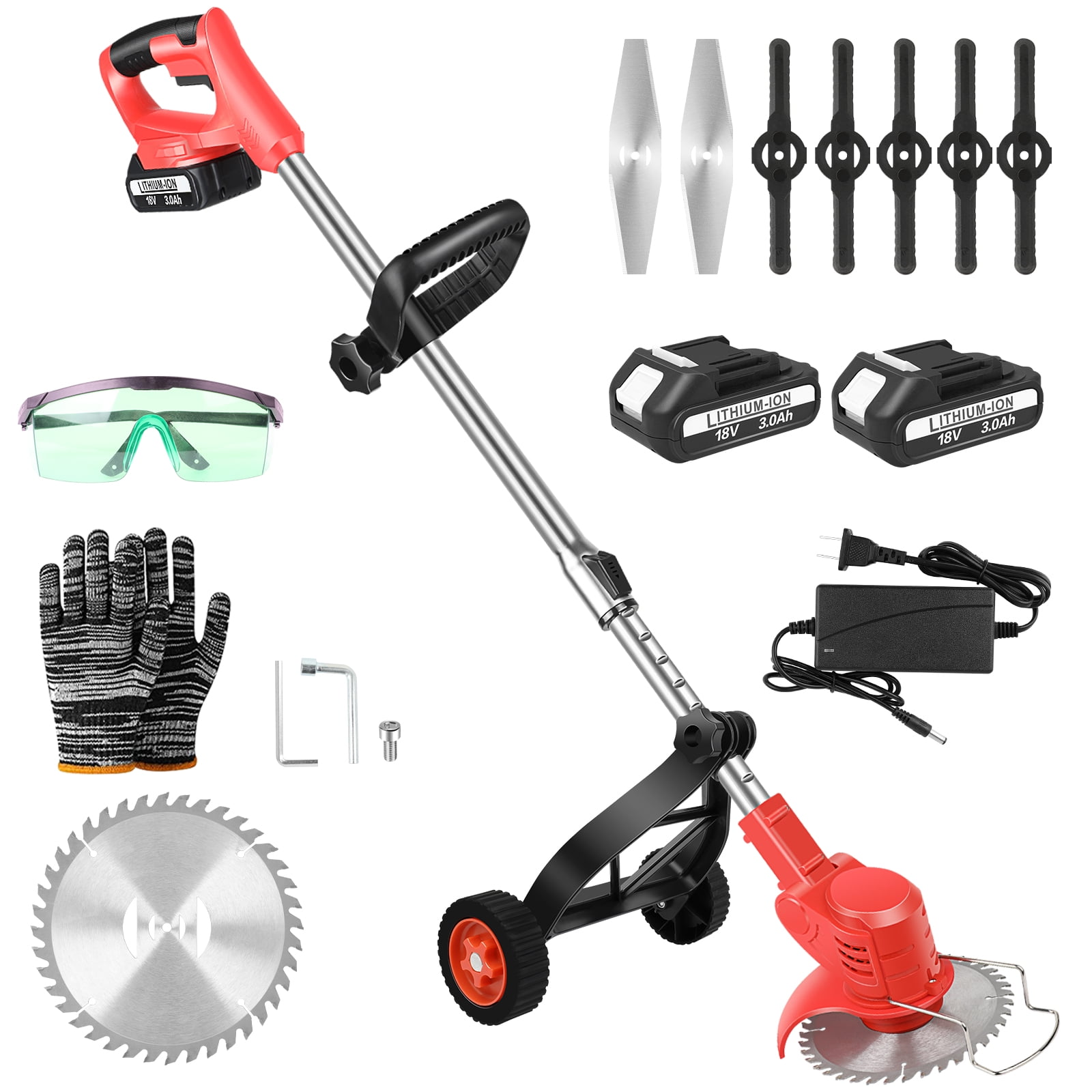Cordless Weed Electric String Trimme with Wheel, Lawn Grass Edger Tool ...