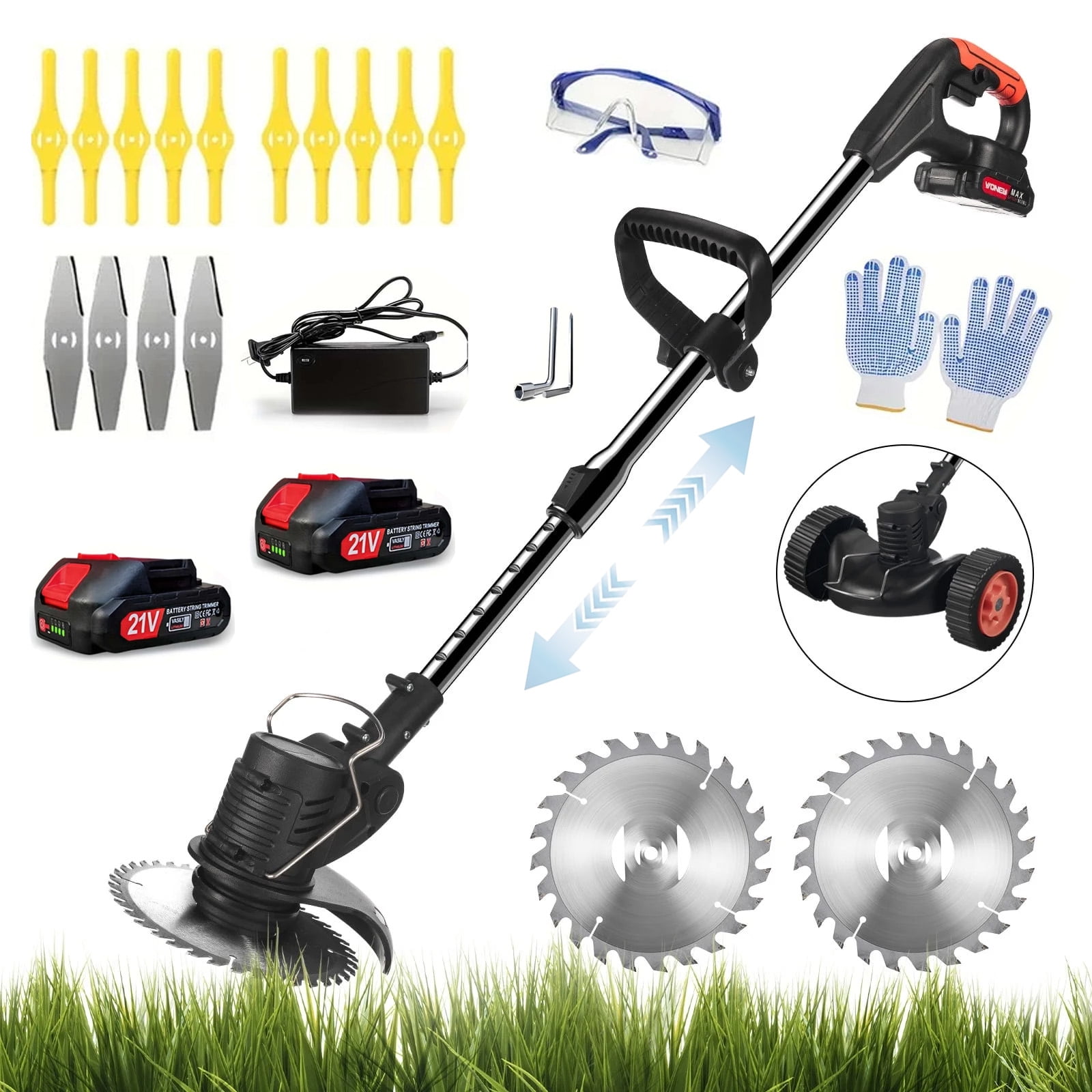 Cordless Weed Wacker, 21V 2×2000mAh Weed Eater Battery Powered, 3-in-1 ...