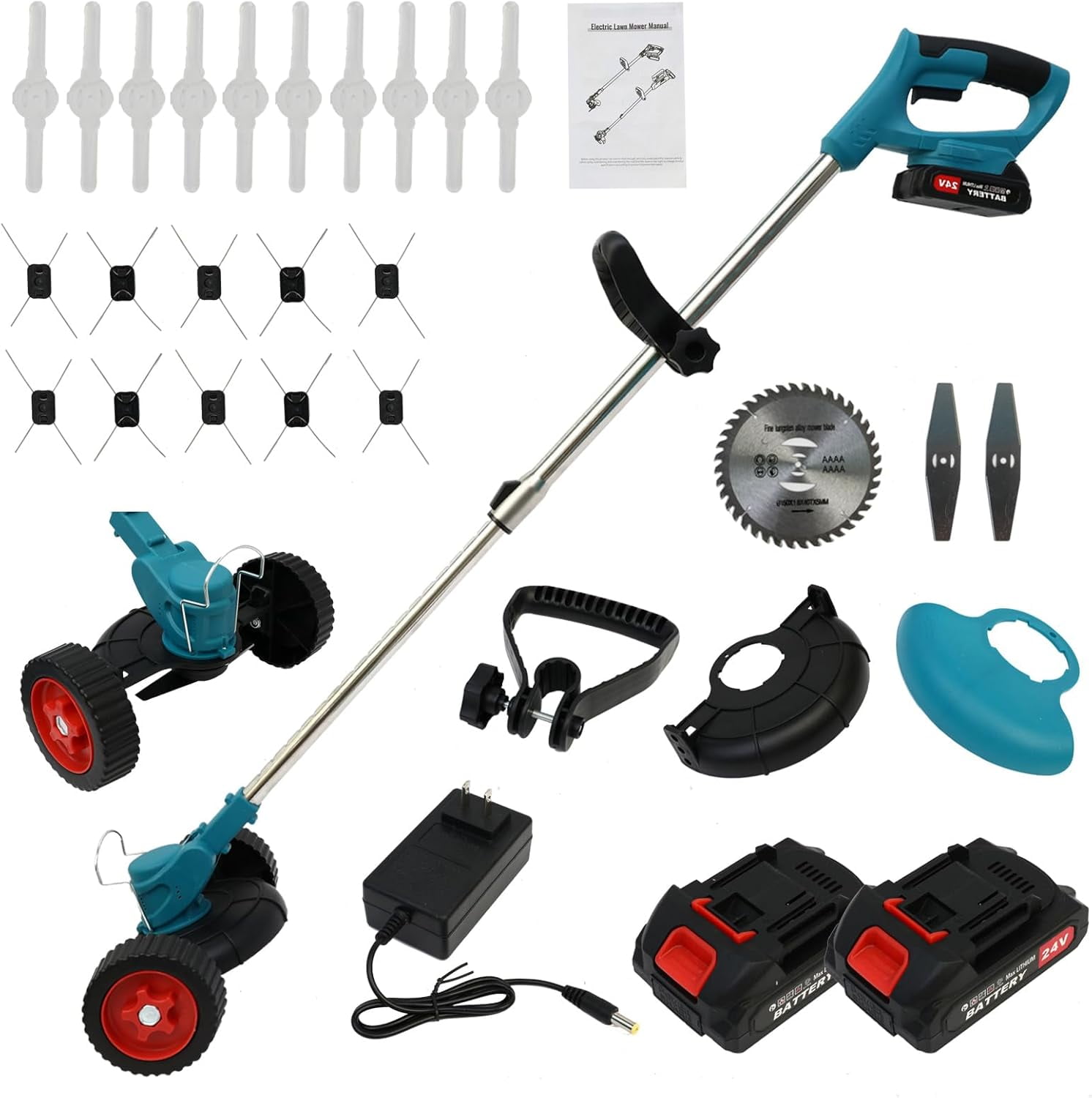 Cordless Weed Wacker, 24V Electric Grass Trimmer with 2pcs Batteries, 3 ...
