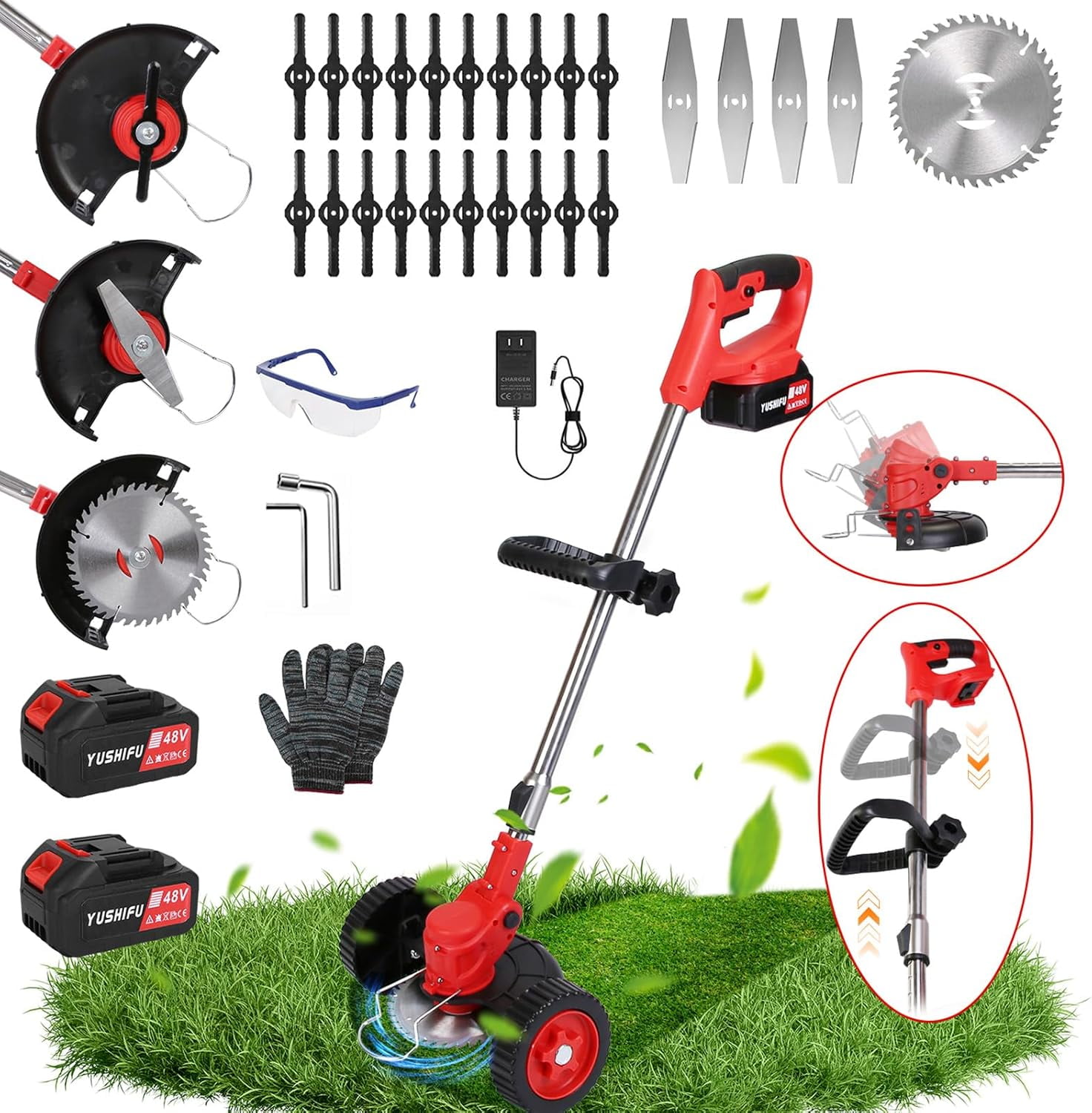 Cordless Weed Wacker, 2x2.5Ah Battery Powered Grass Trimmer, Electric ...