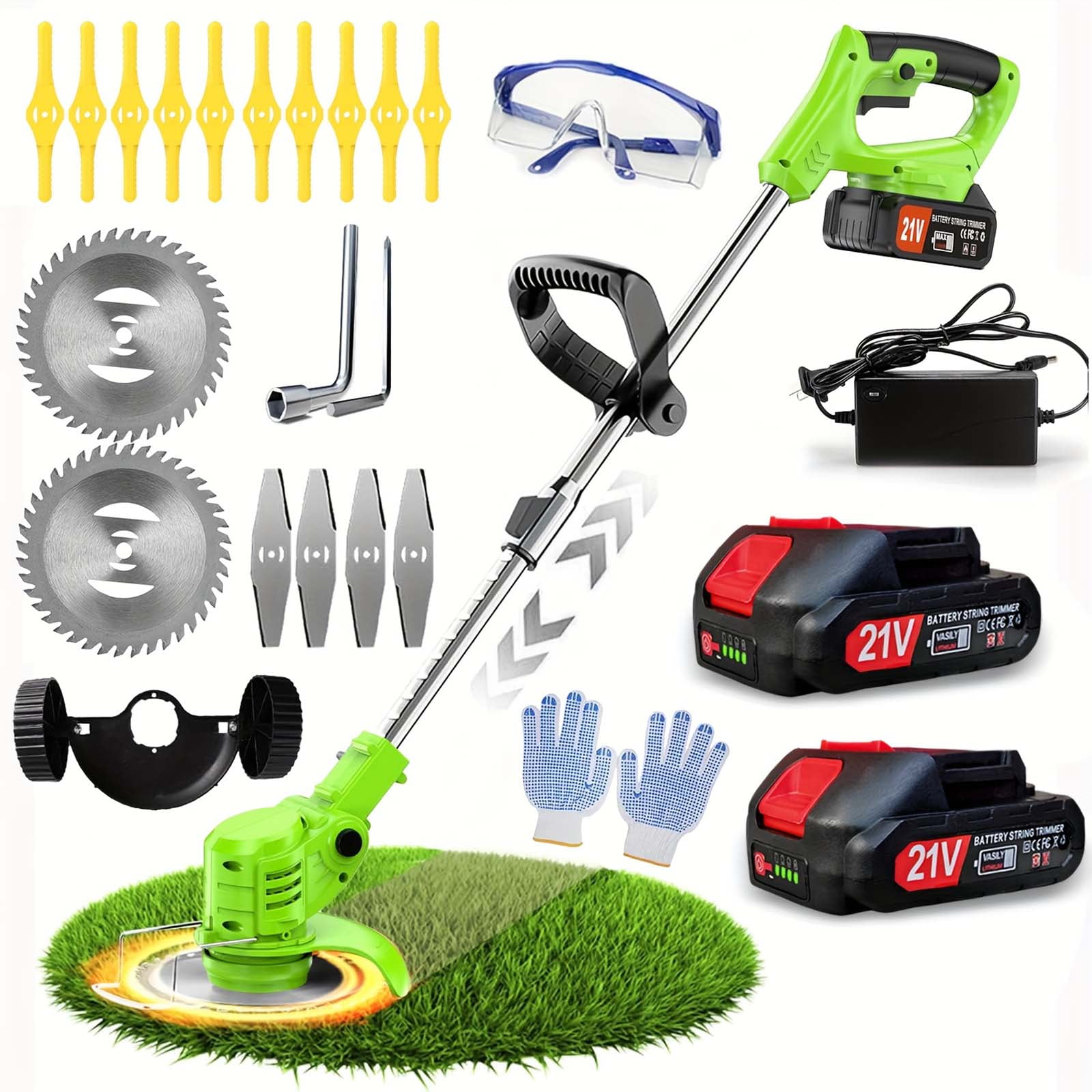 Cordless Weed Wacker, Electric Grass Trimmer 21V 4.0Ah Battery Powered ...