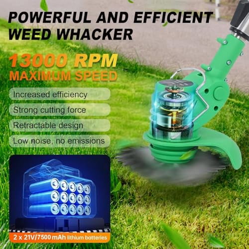 Cordless Weed Wacker, Electric Grass Trimmer 21V 7.5Ah Battery Powered ...