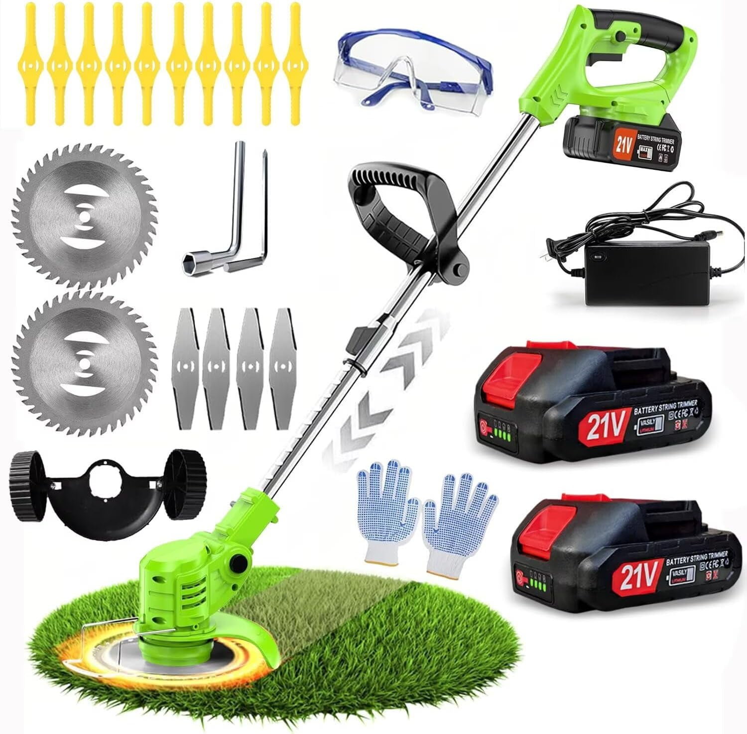Cordless Weed Wacker, Electric Grass Trimmer 21V 7.5Ah Battery Powered Weed Trimmer, 3 in 1 ...