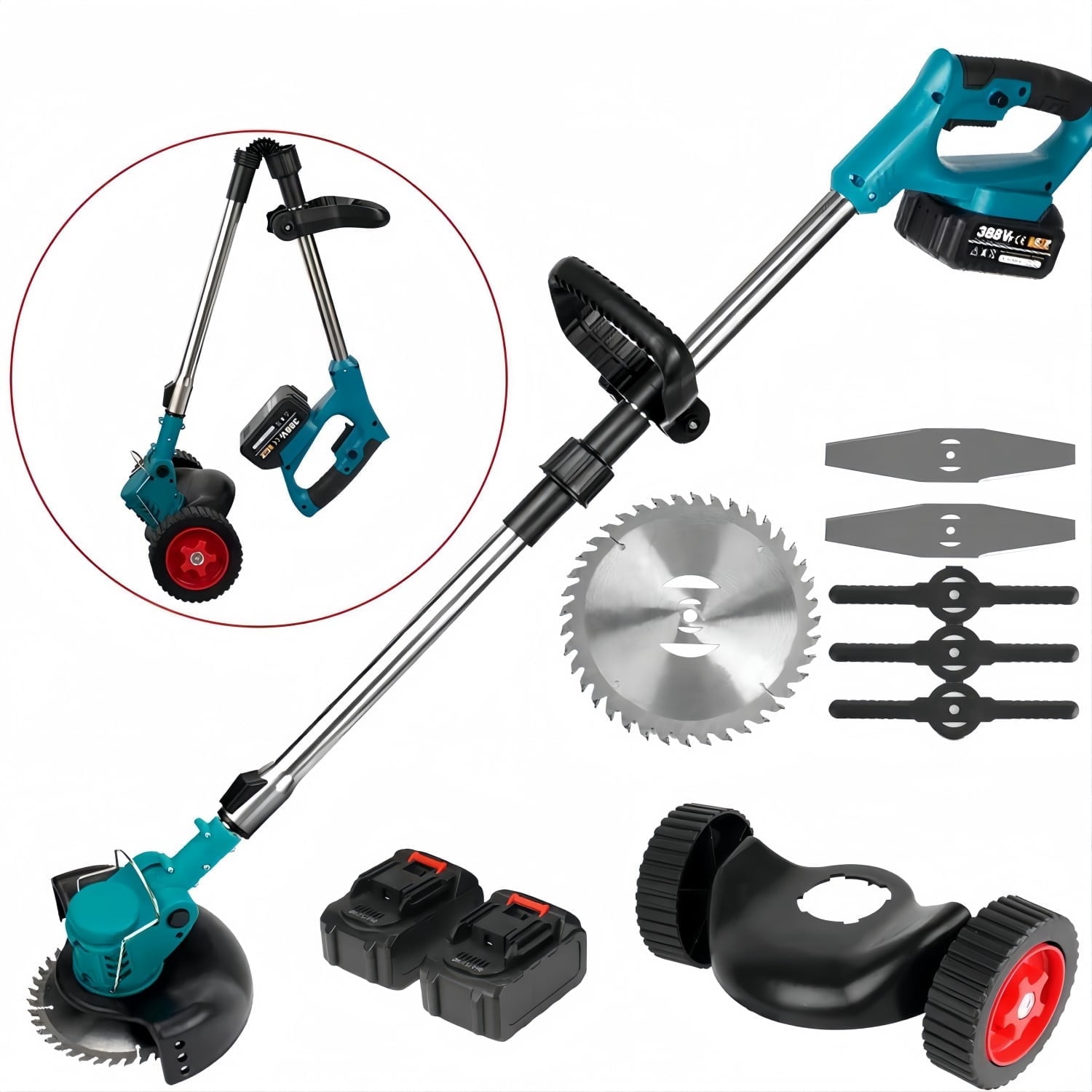 Cordless Weed Wacker, Grass Trimmer with 2pcs Batteries and 3 Cutting ...