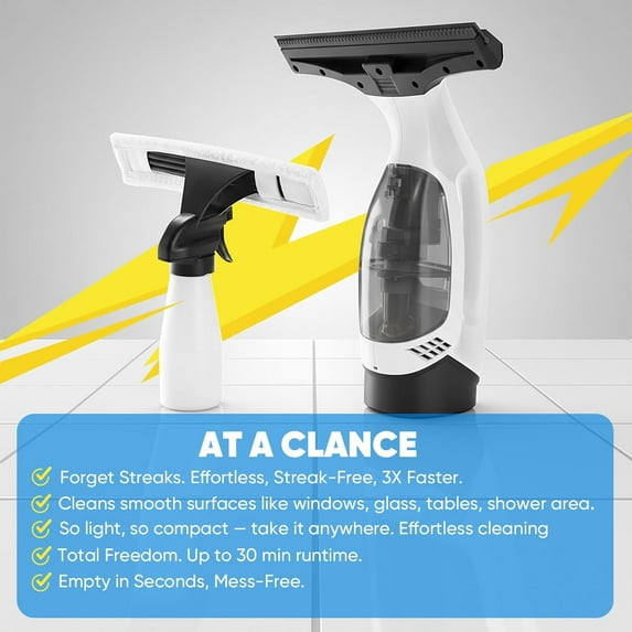 Cordless Window Vacuum Squeegee with Detachable Water Tank, 2000Pa ...
