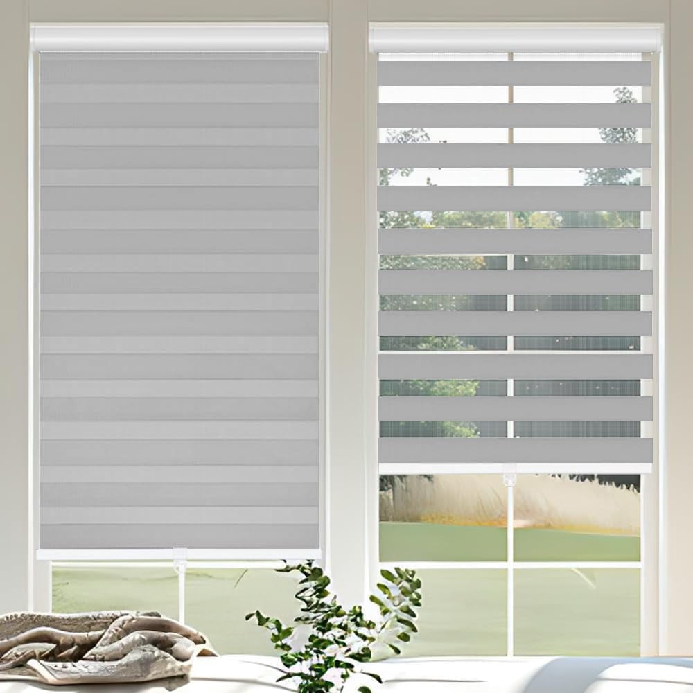 Cordless Zebra Blinds 35" x 72", Free Stop Dual Layer Sheer Blinds for ...