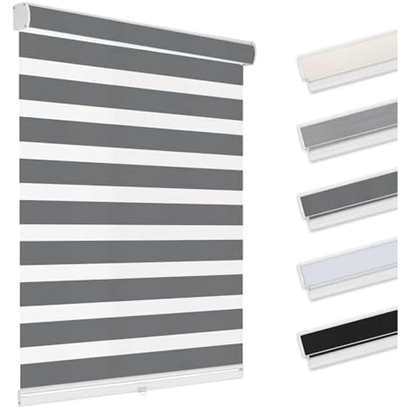 Cordless Zebra Blinds for Windows Free-Stop Roller Shades(Dark Grey,57 ...