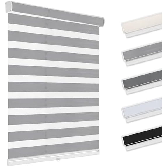 Cordless Zebra Blinds for Windows Free-Stop Roller Shades(Grey,53" W x ...