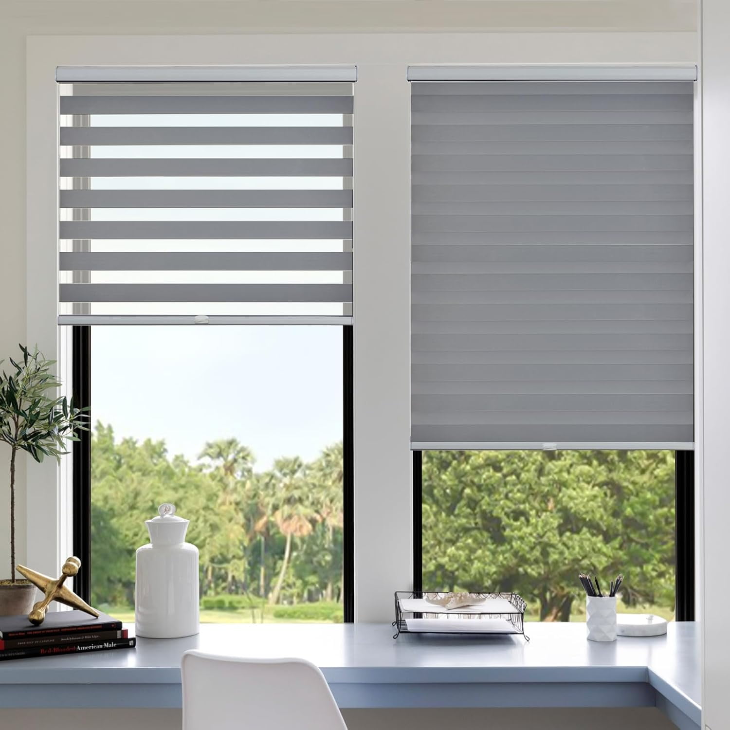 Cordless Zebra Shades for Windows (47" W X 72" H, Grey) Free-Stop Dual ...