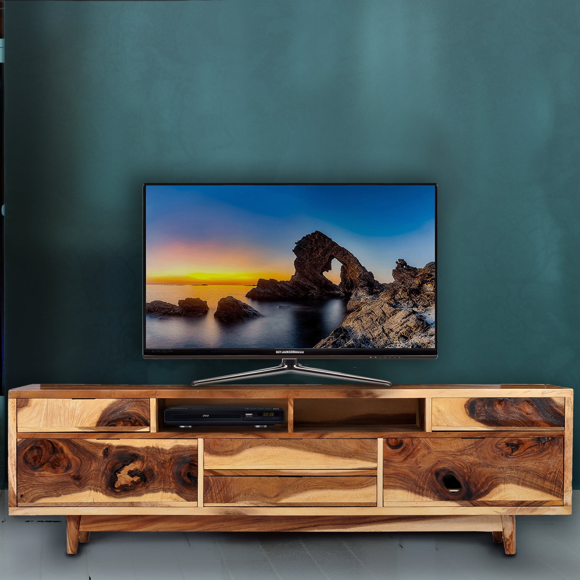 Cordoba Live Edge Suar Wood Media Center/Buffet with 6 drawers ...