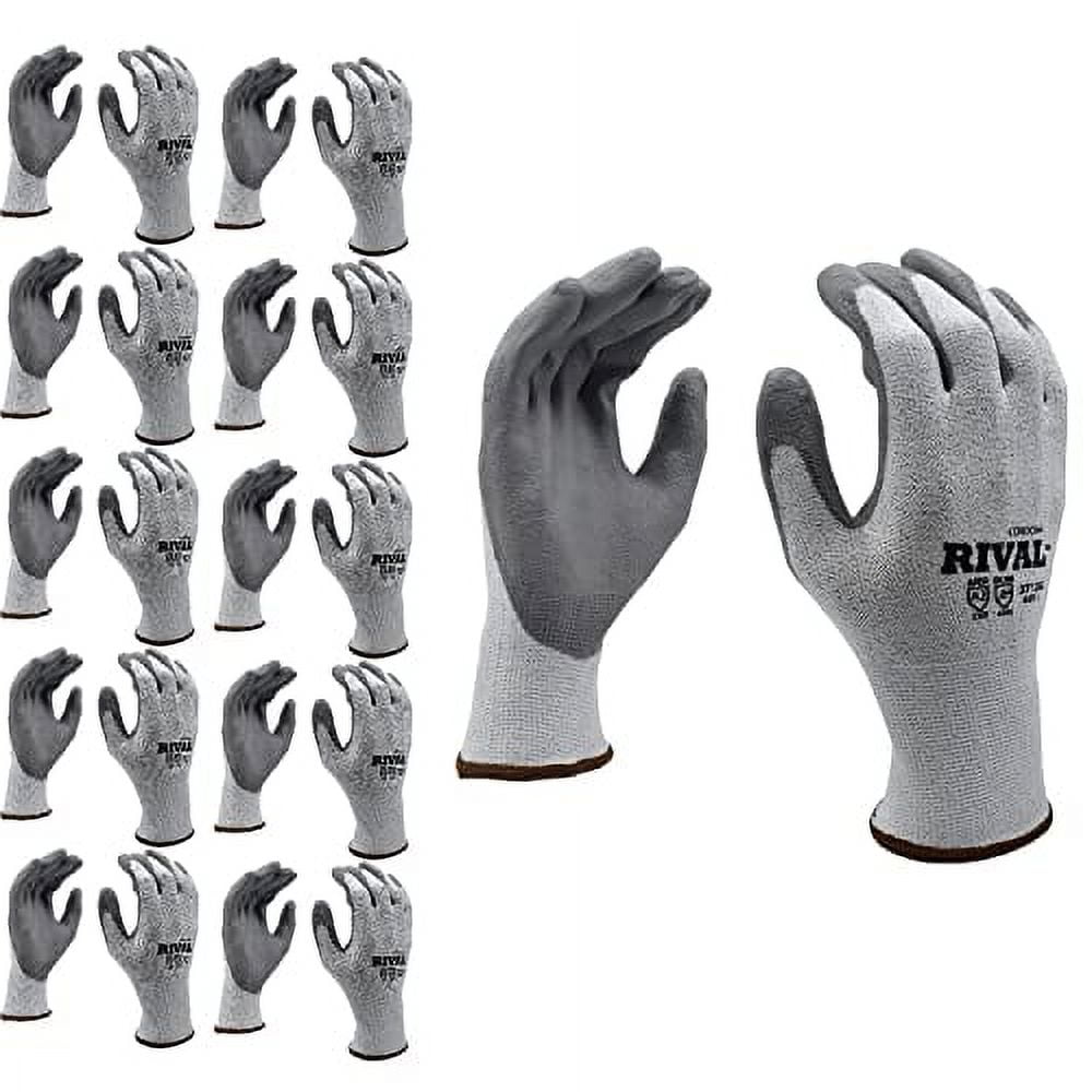 Cordova 3712GM Rival Light Gray 13-Gauge HPPE Shell Gloves, Gray Polyurethane Palm Coating, ANSI ...