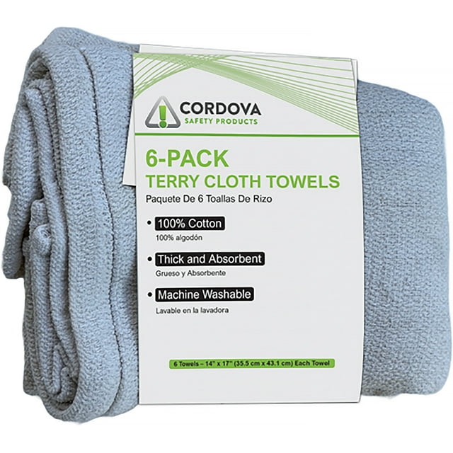 Cordova 6-Pack Terry Cloth Towels, 100% Cotton, Thick and Absorbent ...