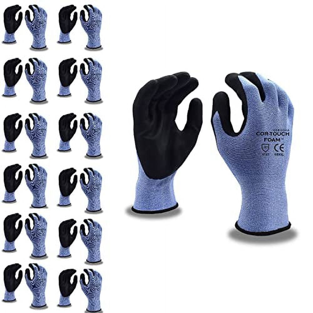 12-Pack of Cordova 6893XL Cor-Touch Foam 13-Gauge Work Gloves, Gray Nylon Shell, Black Micro ...