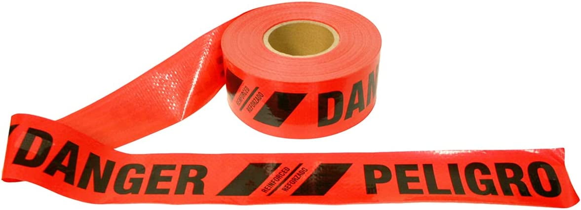 Cordova TR60213 Pro Pack Reinforced Red Bilingual Danger/Peligro Barricade Tape, 3 in. x 500 ft ...