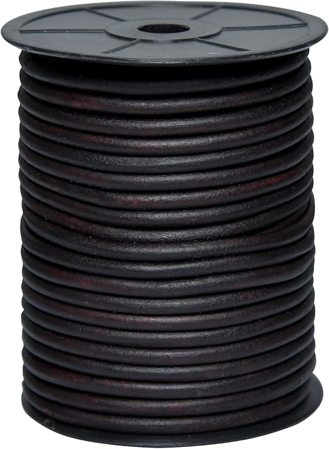 Cords Essentials Round Leather String Cord 5mm Distressed DK Brown 5.5 ...