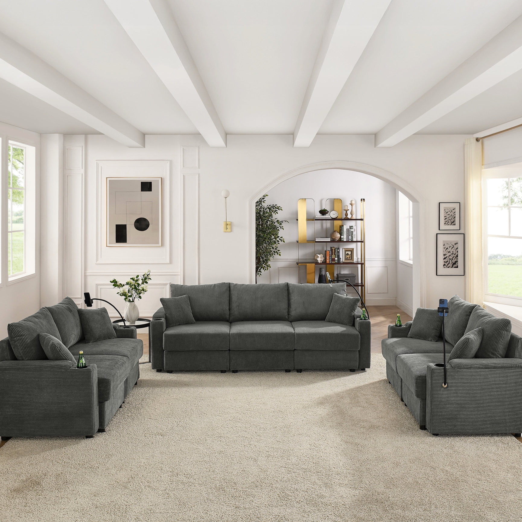 Corduroy 7-seat Furniture - Fiber and Polyester Filler - Living Room ...