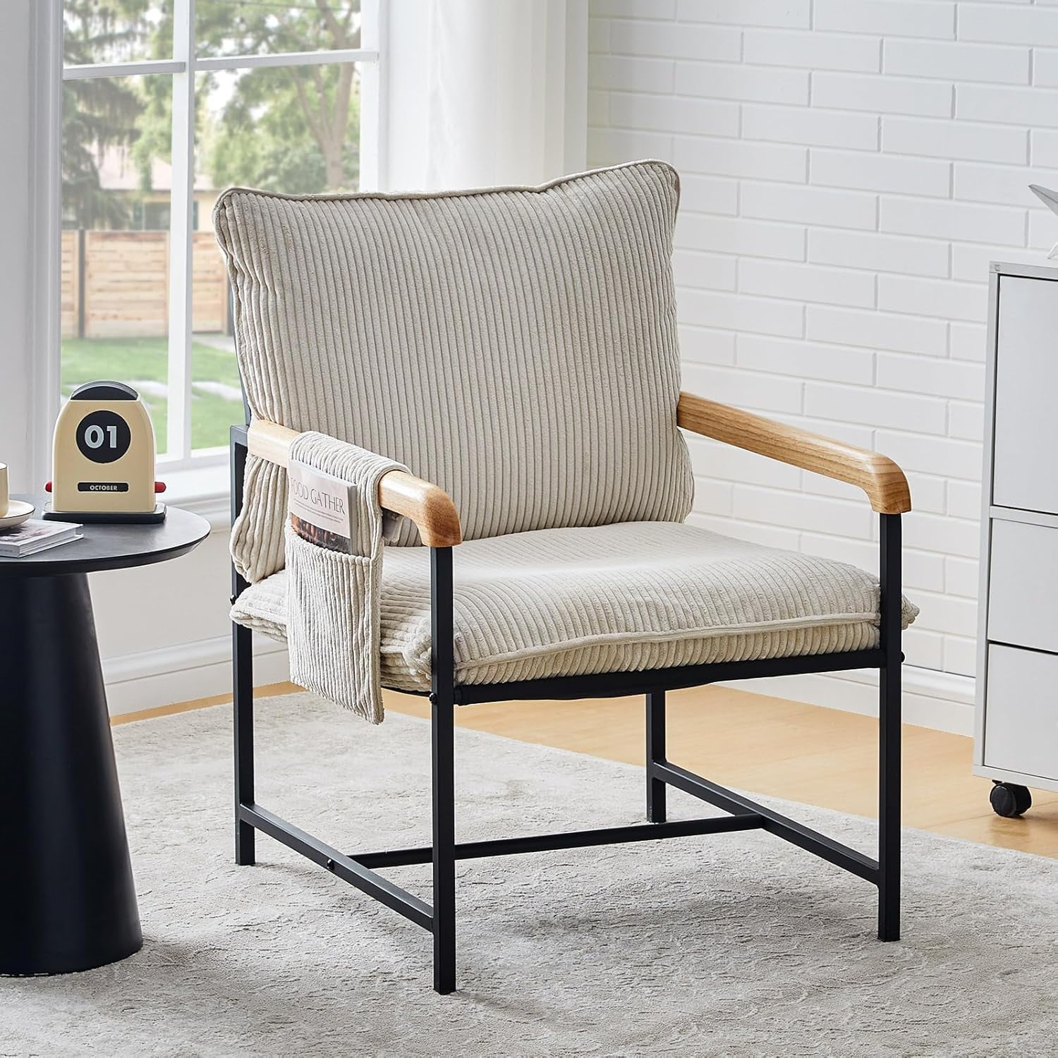 Corduroy Accent Chair, Modern Single Sofa Couch with Solid Wood Armrest ...