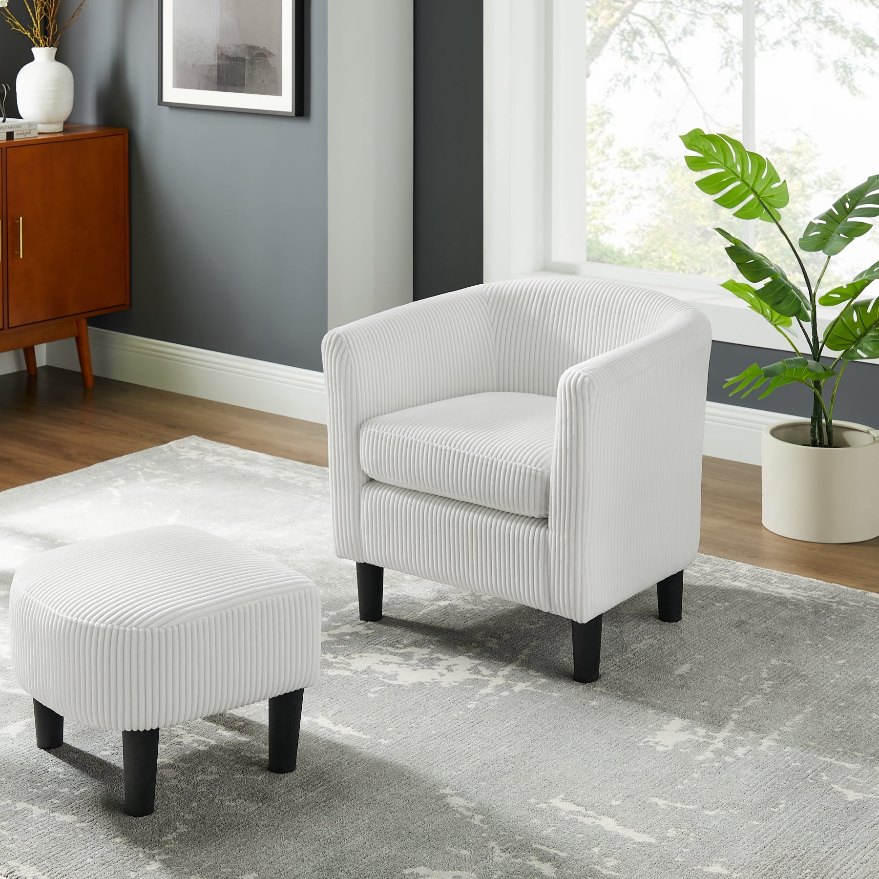 Corduroy Accent Chair with Ottoman, Modern Upholstered Armchair Set in ...