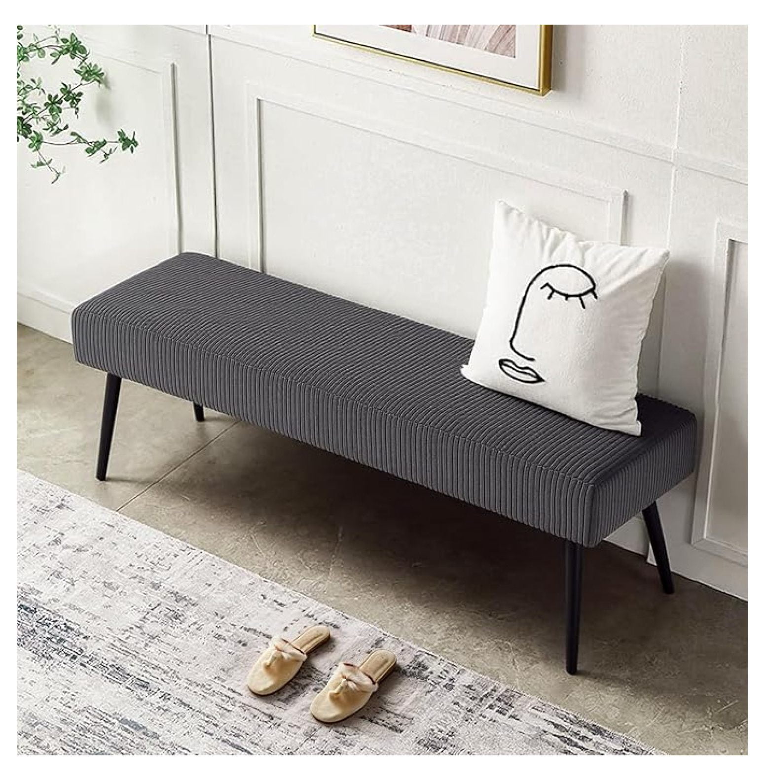 Corduroy Bench - Dark Gray Entryway Bench for Bedroom, Modern End of ...