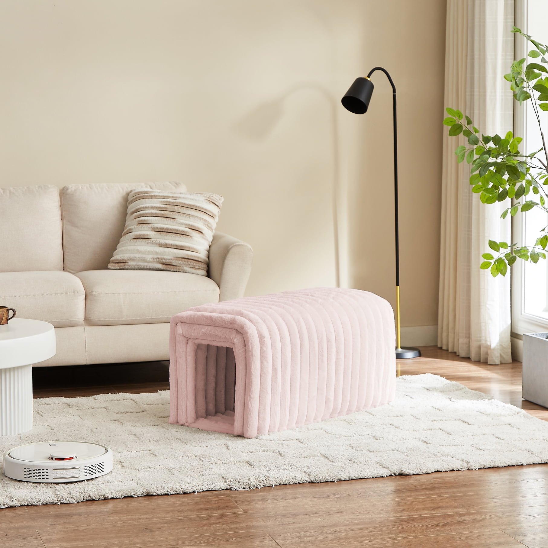 Corduroy Bench, Pink, Storage And Foot Rest For Couch, Cat's Secret ...