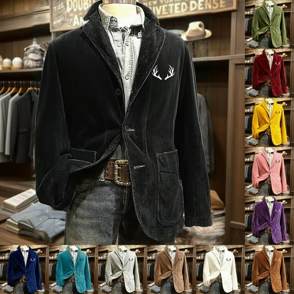 Corduroy Blazer for Men 2025 Slim Fit Vintage Casual 3 Button Plaid ...