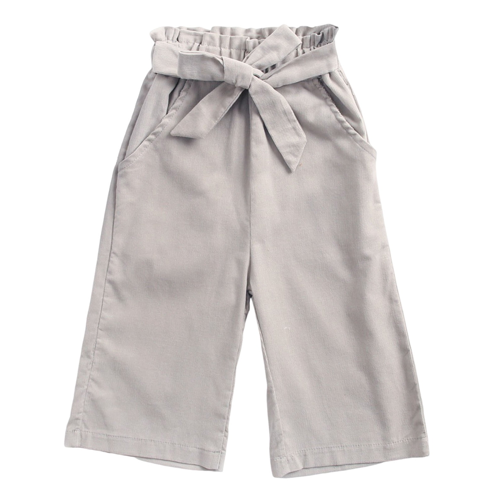 Corduroy Capri Pants for Girls Wide Leg Paper Bag Waist Capris Belted ...